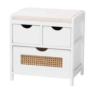 baxton studio bastian benche, 3-drawer, light beige/white/natural brown