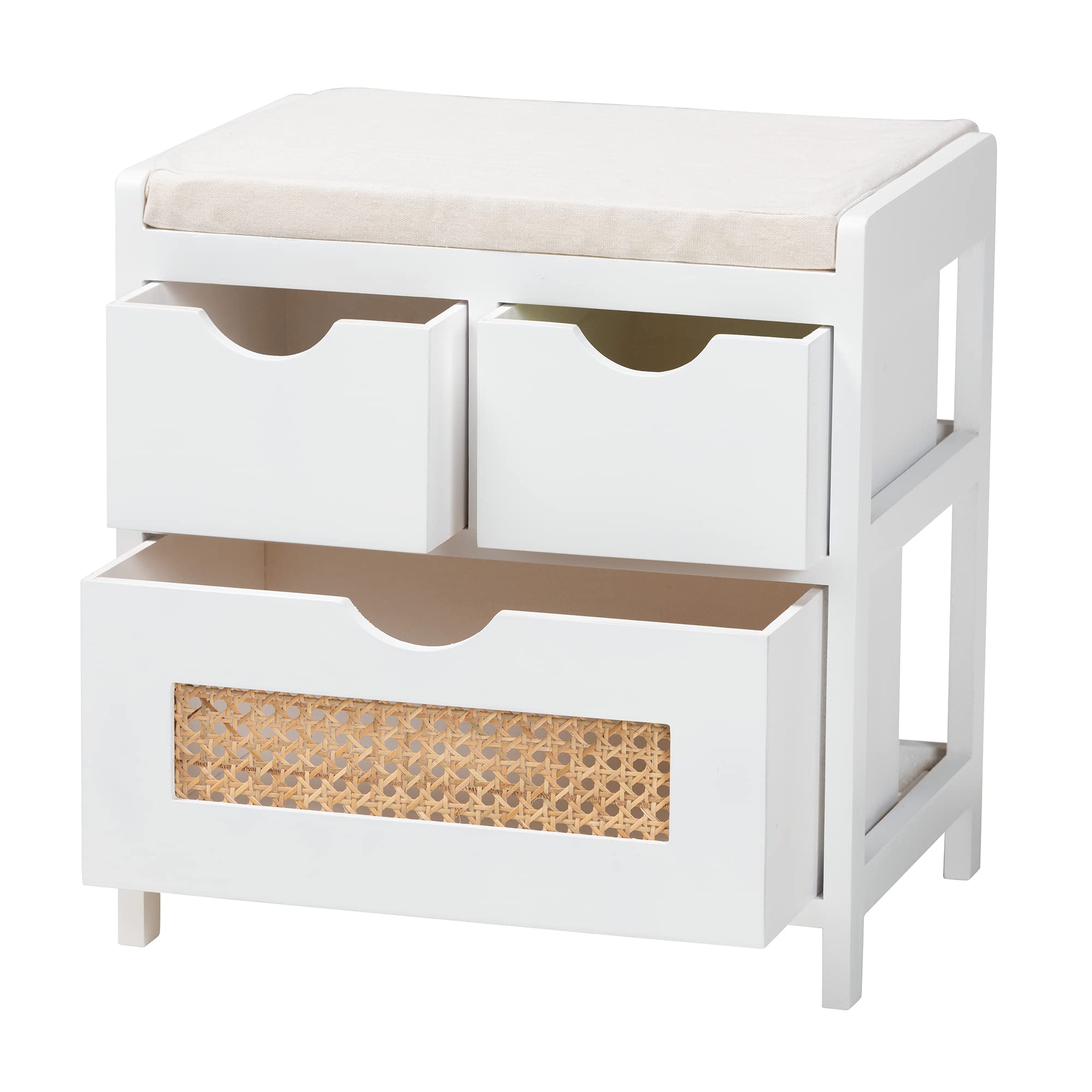 Baxton Studio Bastian Benche, 3-Drawer, Light Beige/White/Natural Brown