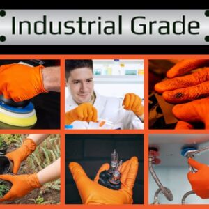 Inspire Heavy Duty Orange Nitrile Disposable Gloves | ULTRA 8 Mil Gloves Diamond Textured For Secure Grip | Food Safe, Industrial Gloves Disposable Latex Free Mechanic Gloves | Nitrile Gloves