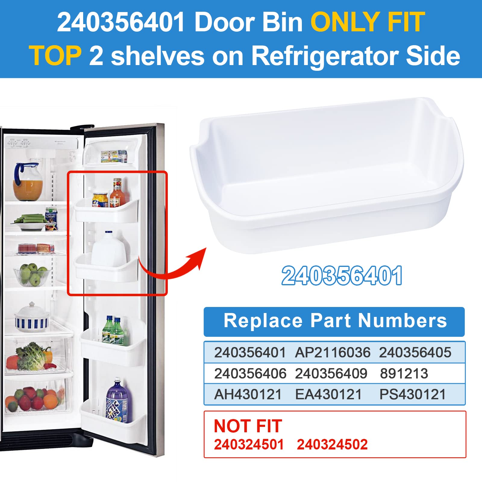 [2 PACK] UPGRADED 240356401 Refrigerator Door Bin Compatible with Frigidaire Door Shelf Replacement Parts FFSS2614QS4A, FFHS2611PFEA, FFSS2614QE6A, FFHS2622MSYA, FFHS2611LBRA, FFHS2622MS0 Door Shelf