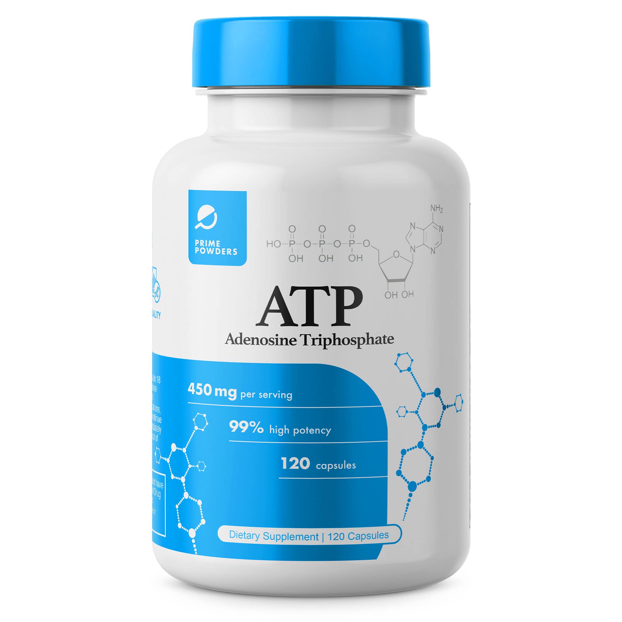 Prime Powders ATP Capsules - 120 Capsules - 400mg per Serving - Adenosine Triphosphate - Boost Energy Endurance Stamina