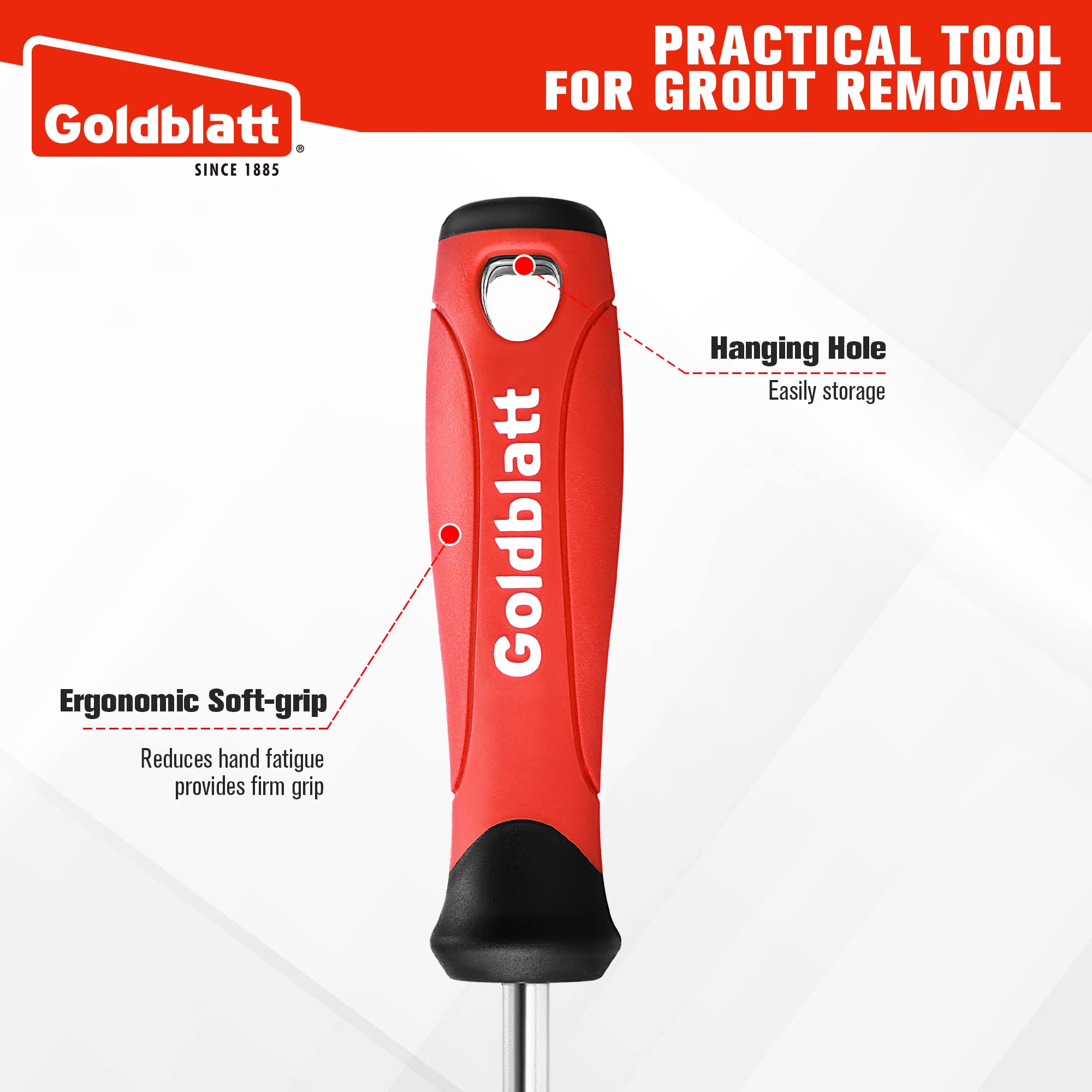 Goldblatt Grout Removal Tool with Replacement Carbide Tip - Professional Grout Cleaner, Caulking Remover, Scraper with Soft-Grip Handle, for Cleaning Floor Ceramic Tile Gaps, Tile Joints or Corners