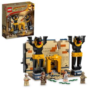 lego indiana jones escape from the lost tomb 77013 building toy, featuring a mummy and an indiana jones minifigure from raiders of the lost ark movie, gift idea for kids ages 8+