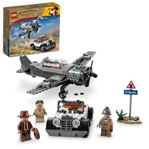 lego indiana jones and the last crusade fighter plane chase 77012 building set, featuring a buildable car airplane toy, 3 minifigures including jones, birthday gift for kids 8-12 years old