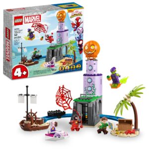 lego marvel team spidey at green goblin's lighthouse 10790, toy for kids ages 4+ with pirate shipwreck, miles morales minifigure & more, spidey and his amazing friends series