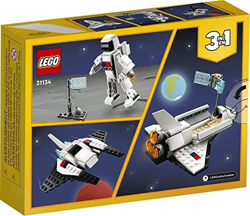 LEGO Creator 3 in 1 Space Shuttle Building Toy for Kids, Creative Gift Idea for Boys and Girls Ages 6 and Up, Build and Rebuild This Space Shuttle Toy into an Astronaut Figure or a Spaceship, 31134