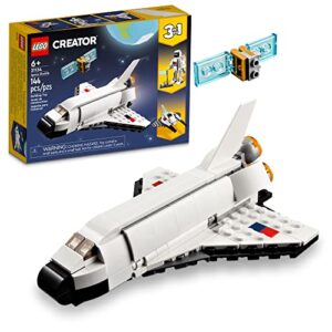 lego creator 3 in 1 space shuttle building toy for kids, creative gift idea for boys and girls ages 6 and up, build and rebuild this space shuttle toy into an astronaut figure or a spaceship, 31134