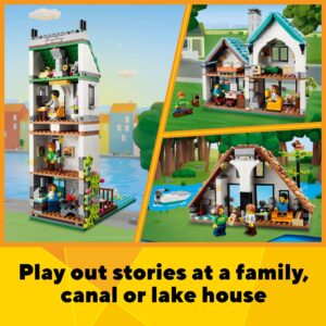 LEGO Creator 3 in 1 Cozy House Building Kit, Rebuild into 3 Different Houses with Family Minifigures & Accessories, DIY Building Toy Idea for Outdoor Play, Summer Toy for Boys & Girls Ages 8-11, 31139