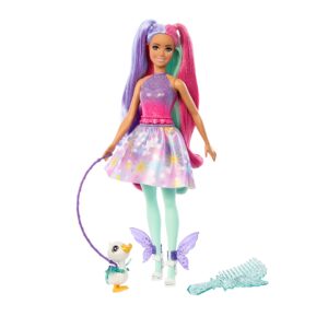 barbie a touch of magic fashion doll, the glyph with fantasy outfit & colorful hair with comb & pet accessories