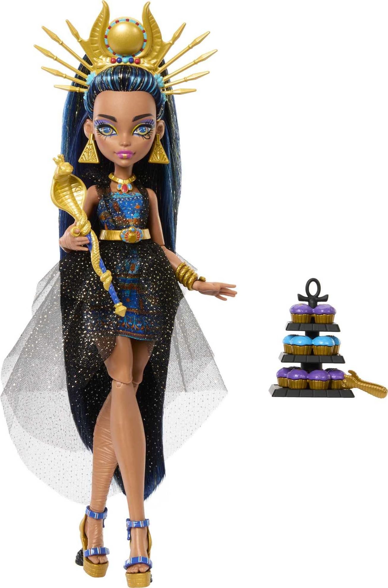 Monster High Monster Ball Doll, Cleo De Nile in Party Dress with Themed Accessories Including Scepter & Cupcakes