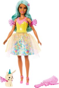 barbie a touch of magic fashion doll, teresa with fantasy outfit & colorful hair with comb & pet accessories