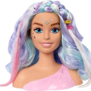 Barbie Doll Head for Hair Styling, Pastel Fantasy Hair with 20 Fairytale-Inspired Accessories Including Shimmer Stickers