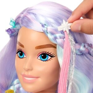 Barbie Doll Head for Hair Styling, Pastel Fantasy Hair with 20 Fairytale-Inspired Accessories Including Shimmer Stickers