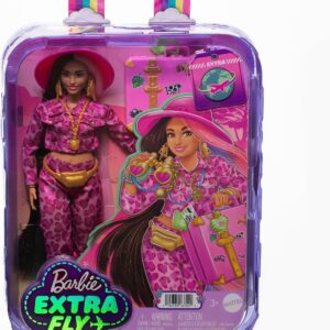 Barbie Extra Fly Travel Doll, Safari Look with Colorful Hair, Pink Camo Outfit, Golden Boots & Accessories