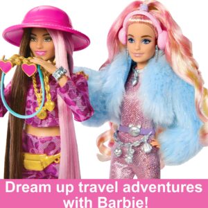 Barbie Extra Fly Travel Doll, Safari Look with Colorful Hair, Pink Camo Outfit, Golden Boots & Accessories