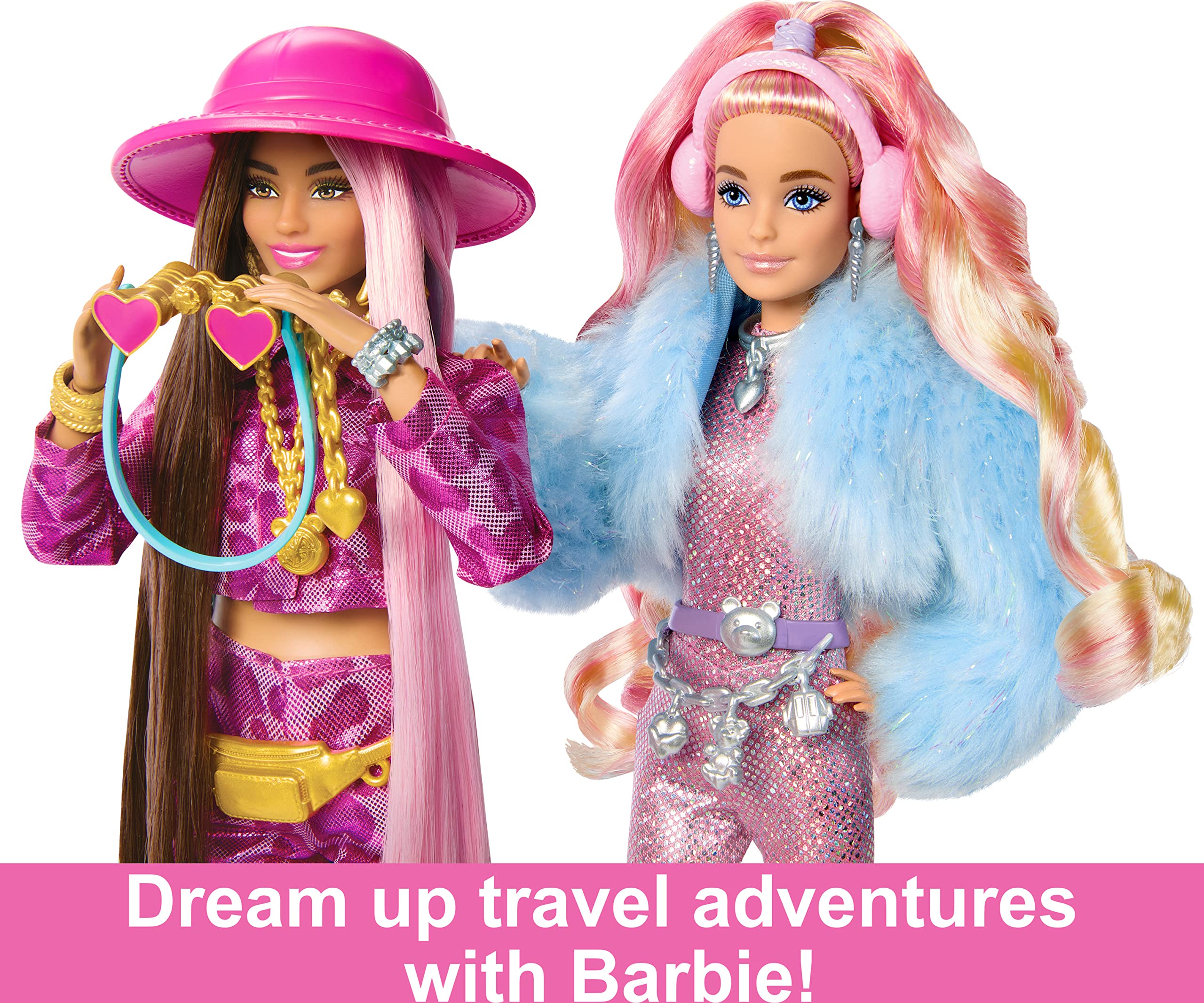 Barbie Extra Fly Travel Doll, Safari Look with Colorful Hair, Pink Camo Outfit, Golden Boots & Accessories