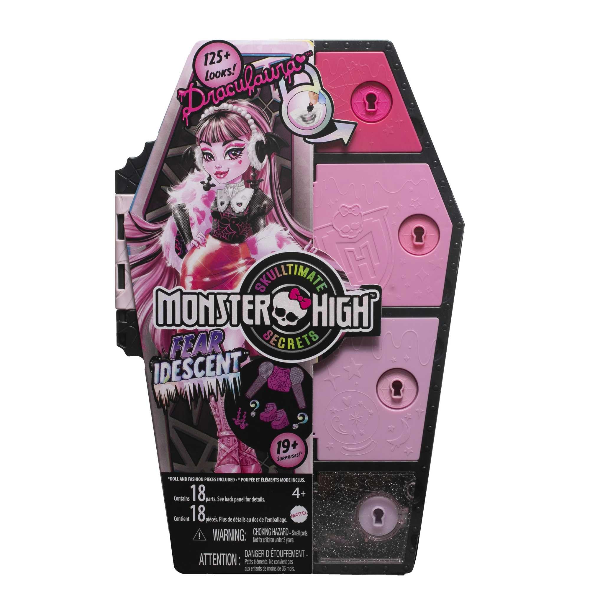 Monster High Skulltimate Secrets Fearidescent Series Doll & Accessories, Draculaura, Dress-Up Locker & 19+ Surprises