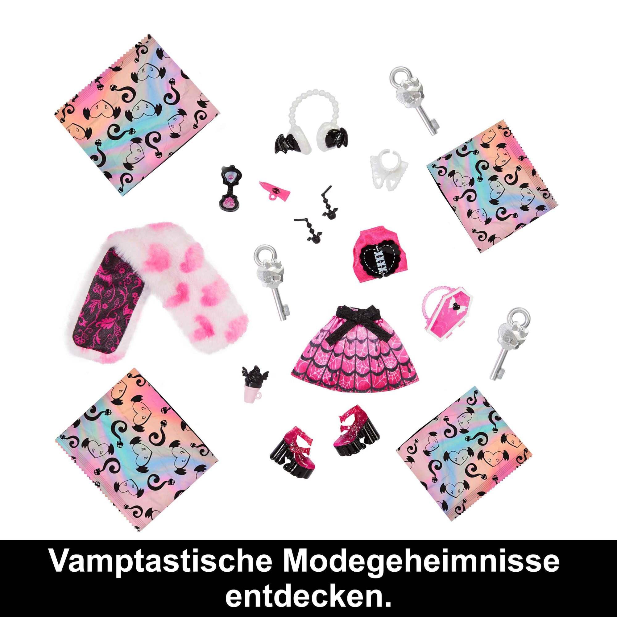 Monster High Skulltimate Secrets Fearidescent Series Doll & Accessories, Draculaura, Dress-Up Locker & 19+ Surprises