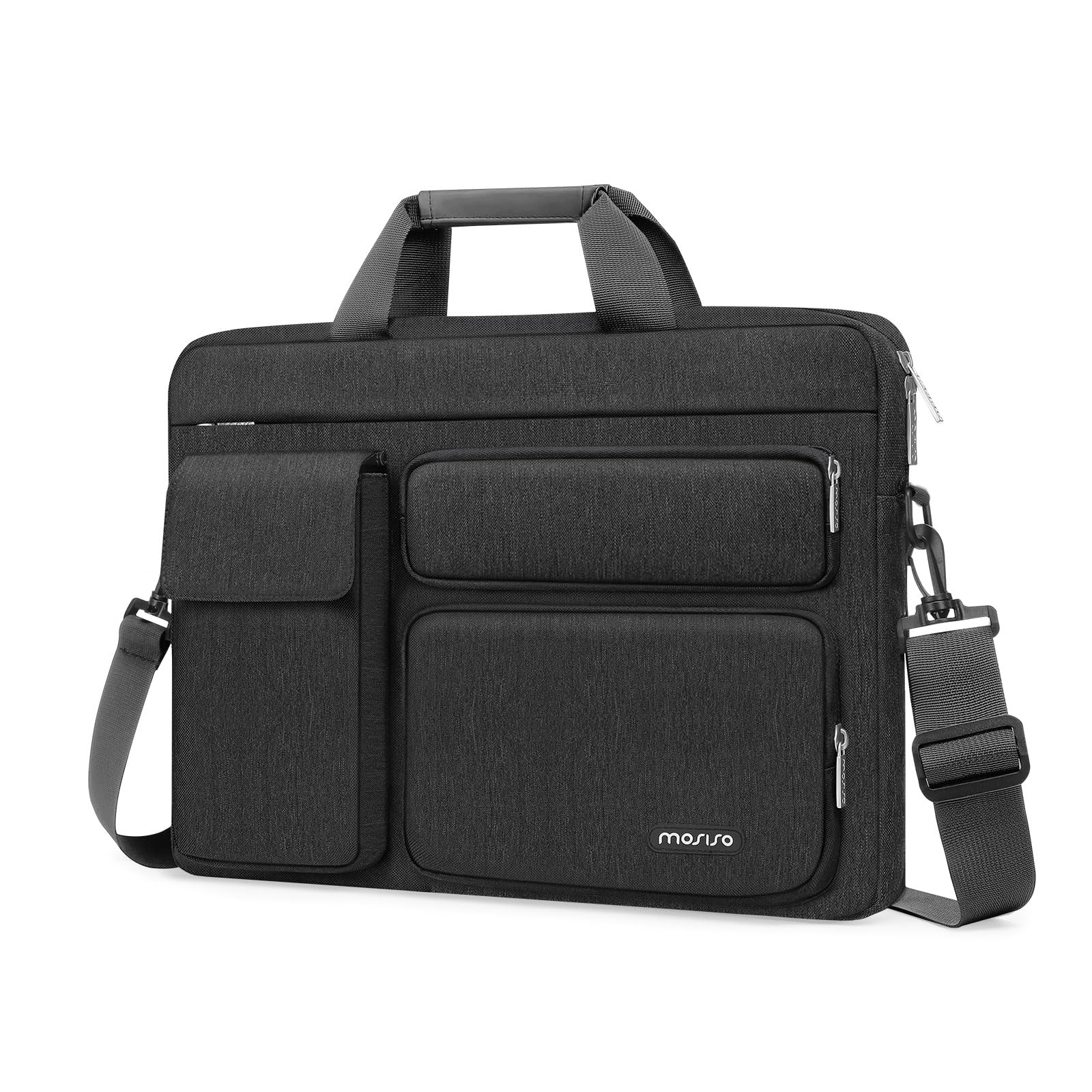 MOSISO Laptop Shoulder Bag Compatible with MacBook Air 15 inch M3 M2 2024 2023/Pro 16 M3 M2 M1 2024-2019,15-15.6 inch Notebook with 2 Raised&1 Flapover&1 Horizontal Pocket&Handle&Belt, Slate Gray