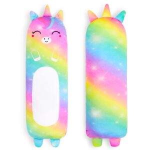 body pillow for kids girls long unicorn pillow soft plush unicorn stuffed animals with removable insert, 33 inch, rainbow