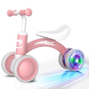 colorful lighting baby balance bike toys for 1 year old girl gifts, 10-36 month toddler balance bike, no pedal 4 silence wheels & soft seat pre-school first riding on toys, 1st birthday gifts.