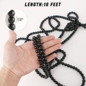 CVHOMEDECO. 16 Feet Wood Beads Garland with Tassels Farmhouse Rustic Wooden Decorative Bead String Wall Hanging Accent for Home Festival Decor. Black