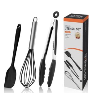 silicone tongs for cooking set of 3,maywe tanso 11"kitchen tongs with silicone tips- 600°f heat resistant,10"whisk for non-stick cookware plus 8.5"spatula,silicone cooking set|dishwasher safe