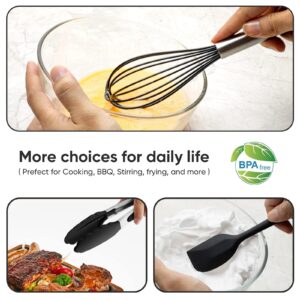 Silicone Tongs for Cooking Set of 3,Maywe Tanso 11"Kitchen Tongs with Silicone Tips- 600°F Heat Resistant,10"Whisk for Non-stick Cookware Plus 8.5"Spatula,Silicone Cooking Set|Dishwasher Safe