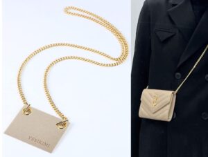 yesikimi conversion kit compatible with ysl small card holder felt insert + 47" gold chain (beige)