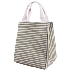 daixers lunch bag insulated lunch box for women men,reusable adult lunch tote bags for work or travel (striped grey)