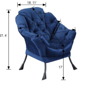 JOMOL Living Room Chairs Modern Cotton Fabric Lazy Chair, Accent Contemporary Lounge Chair, Single Steel Frame Leisure Sofa Chair with Armrests and A Side Pocket (Blue)