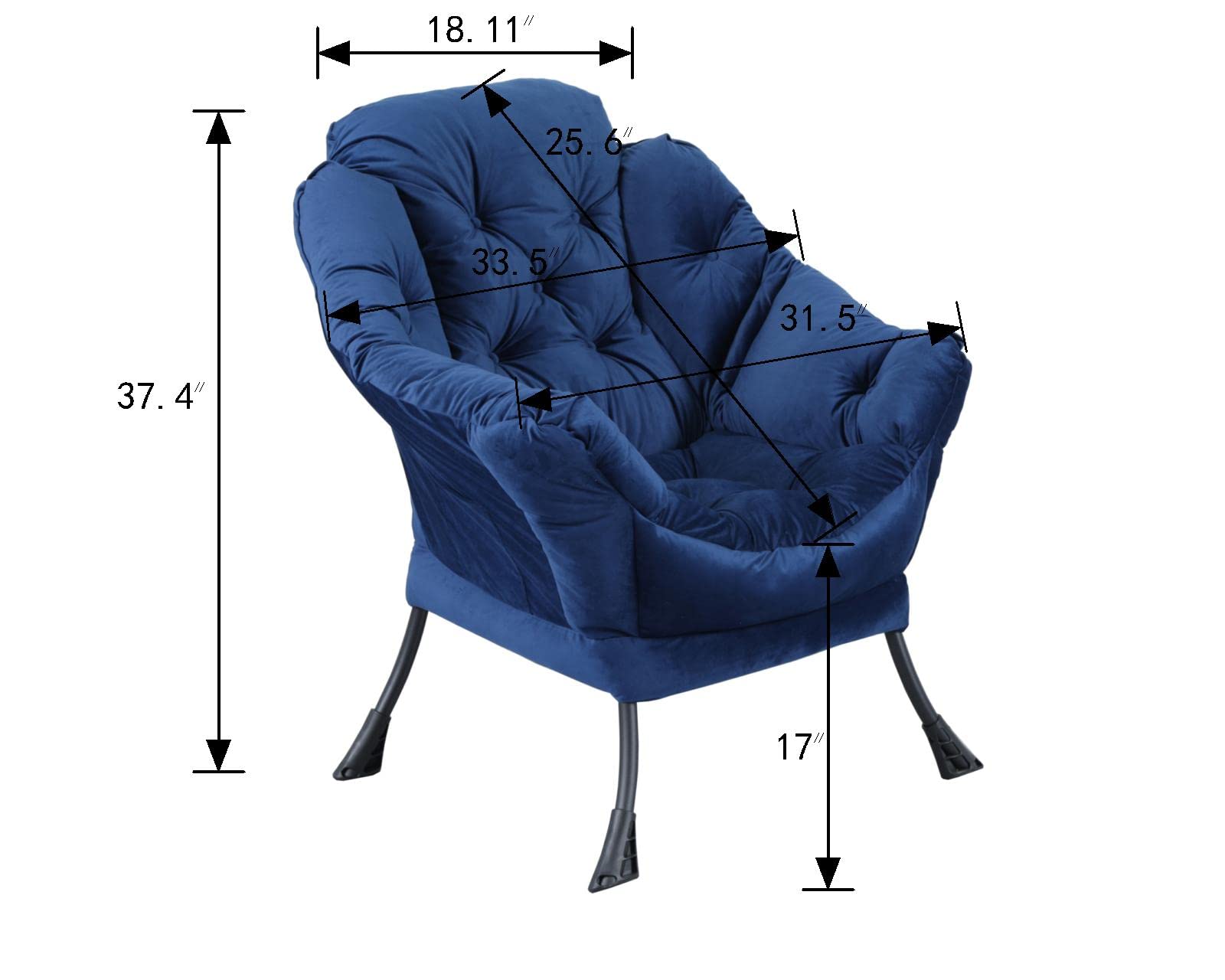 JOMOL Living Room Chairs Modern Cotton Fabric Lazy Chair, Accent Contemporary Lounge Chair, Single Steel Frame Leisure Sofa Chair with Armrests and A Side Pocket (Blue)