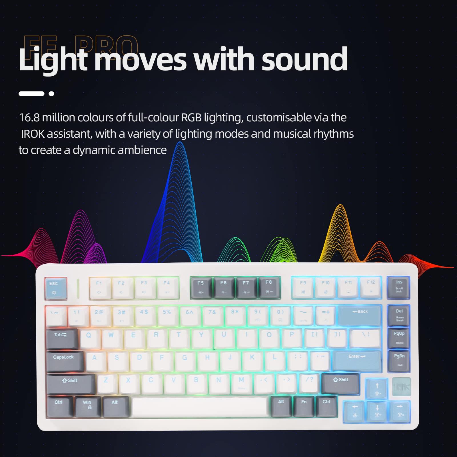 IROK FE75Pro Wireless RGB Hot Swappable Mechanical Keyboard, Three-Layer Dampening 81 Keys Gaming Keyboard, Customizable Backlit, USB-C/2.4GHz/Bluetooth- White/Blue