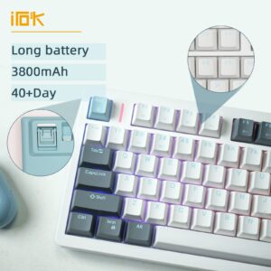 IROK FE75Pro Wireless RGB Hot Swappable Mechanical Keyboard, Three-Layer Dampening 81 Keys Gaming Keyboard, Customizable Backlit, USB-C/2.4GHz/Bluetooth- White/Blue