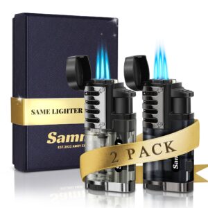 samniu pack of 2 torch lighter, triple jet flames, visible gas tank, windproof butane refill pocket lighters for candle, men’s gift (gas not included)