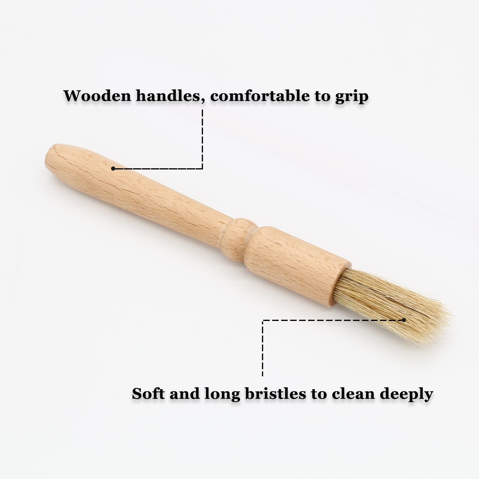 Kyuionty Coffee Grinder Cleaning Brush, Espresso Machine Brush Kit Wood Handle & Natural Bristles Wood Dusting Espresso Brush Set with Spoon for Bean Grain Coffee Tool (Pack of 4)