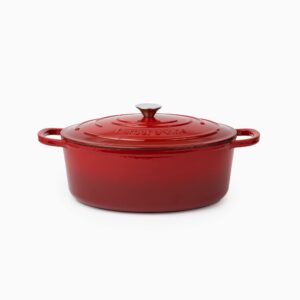 larder & vine enameled cast iron dutch oven with lid - oversized handles, dome lid, dutch oven for sourdough bread making, 8qt/7.5l - (cabernet)