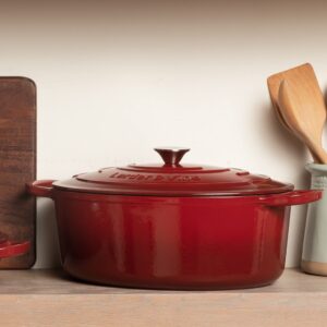 Larder & Vine Enameled Cast Iron Dutch Oven with Lid - Oversized Handles, Dome Lid, Dutch Oven for Sourdough Bread Making, 8QT/7.5L - (Cabernet)