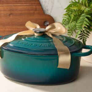 Larder & Vine Enameled Cast Iron Dutch Oven with Lid - Oversized Handles, Dome Lid, Dutch Oven for Sourdough Bread Making, 8QT/7.5L - (Bondi)