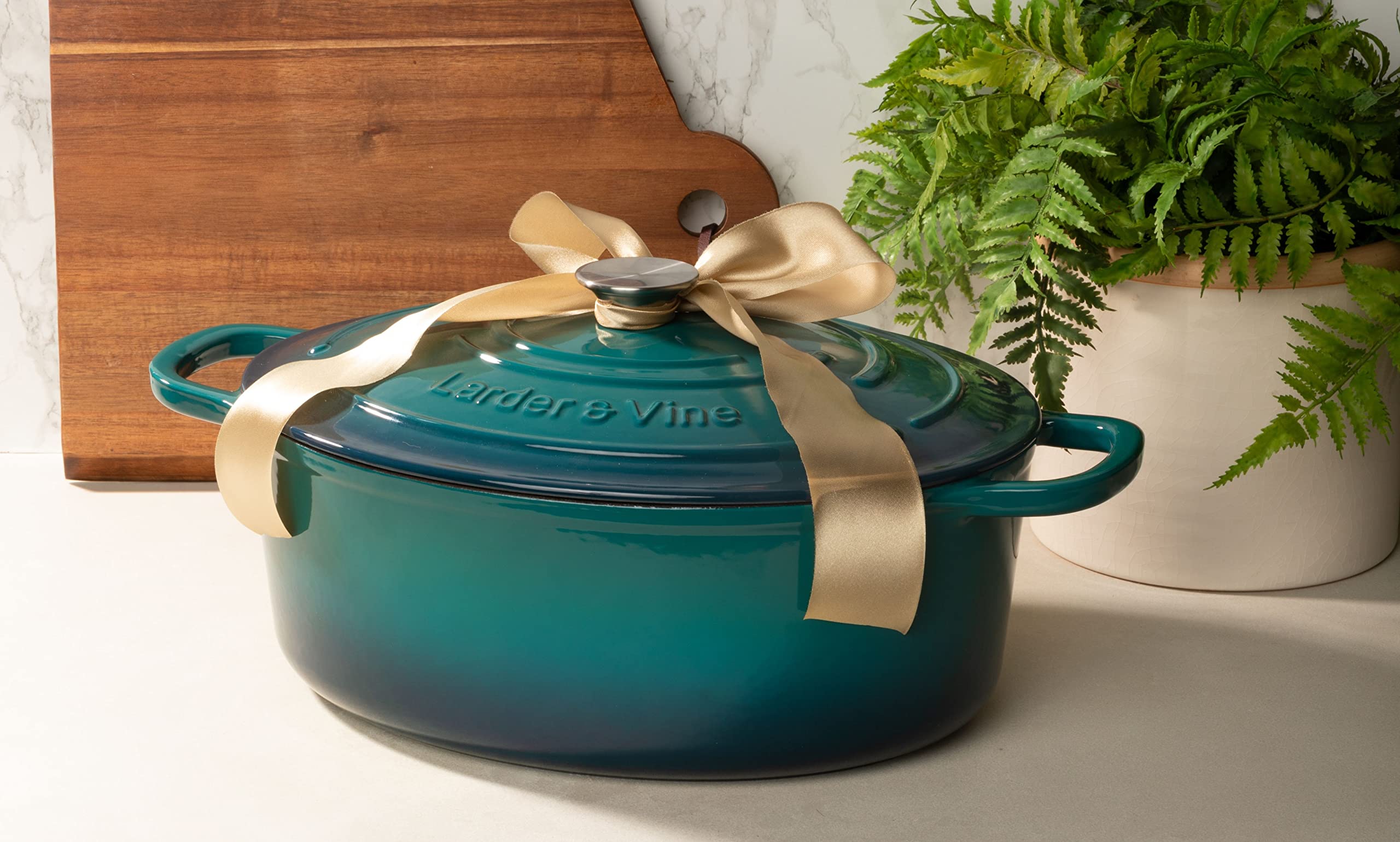 Larder & Vine Enameled Cast Iron Dutch Oven with Lid - Oversized Handles, Dome Lid, Dutch Oven for Sourdough Bread Making, 8QT/7.5L - (Bondi)