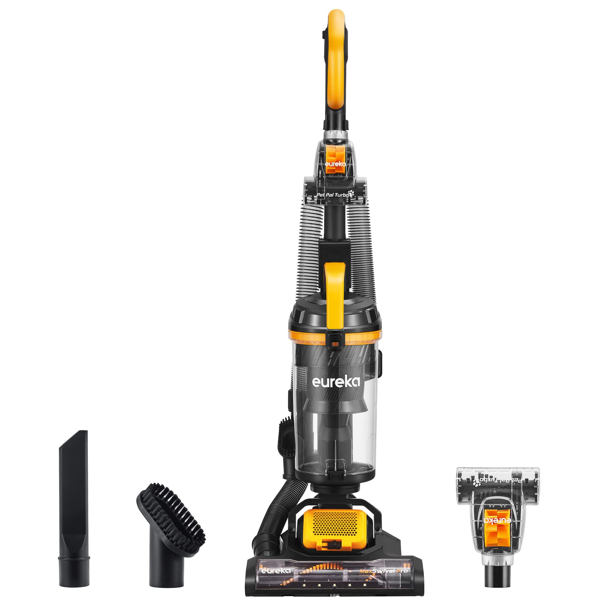 Eureka Powerful Carpet and Floor, Household Cleaner for Home Bagless Lightweight Upright Vacuum, MaxSwivel Pro NEU350 with Pet Tool, Yellow