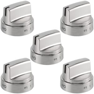 wb03x24818 stainless steel knobs - compatible with ge stove knob replacements - gas range burner control knob replace 4363588, ap5989029, ps11729081, eap11729081 (pack of 5,not universal)