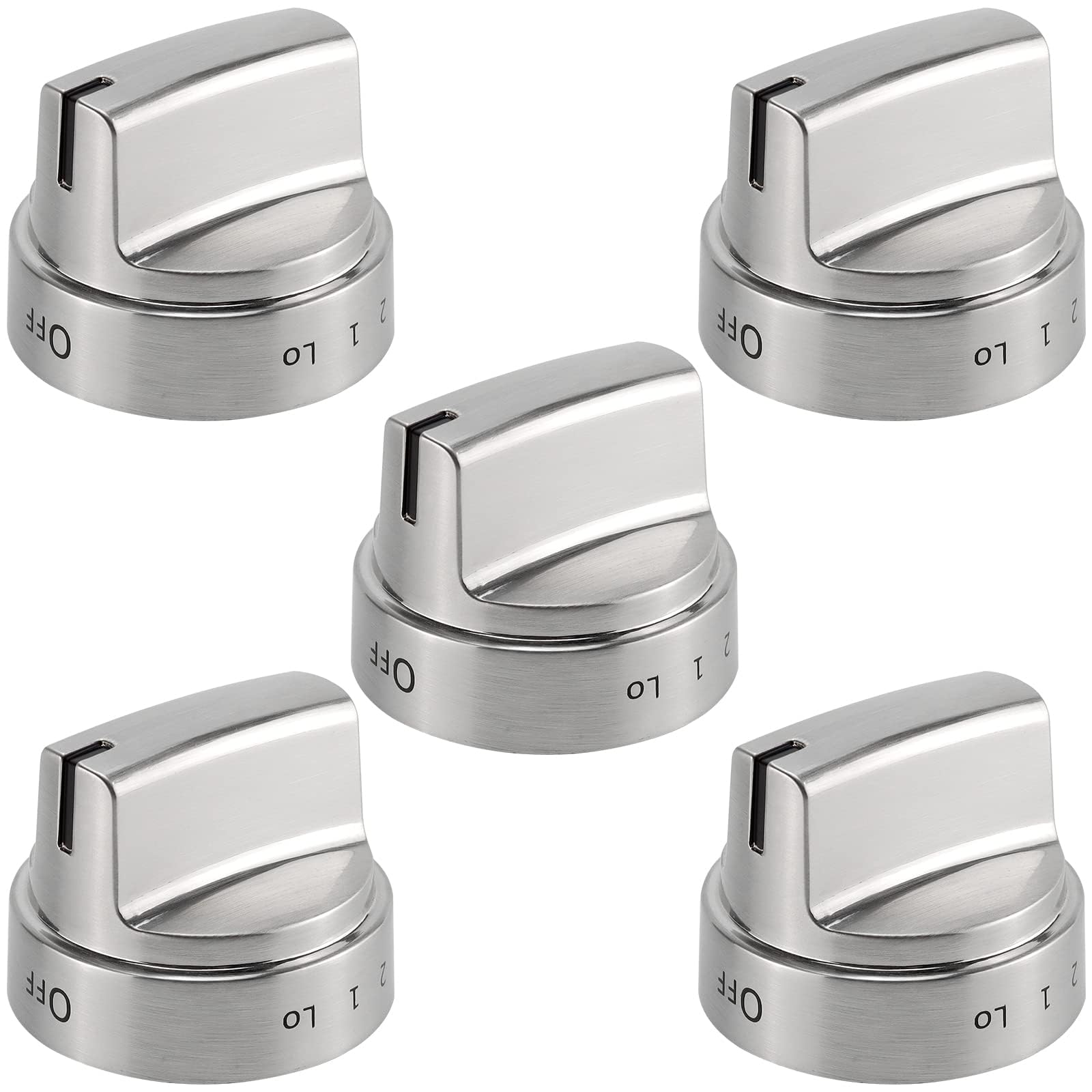 WB03X24818 Stainless Steel Knobs - Compatible with GE Stove Knob Replacements - Gas Range Burner Control Knob Replace 4363588, AP5989029, PS11729081, EAP11729081 (Pack of 5,Not Universal)