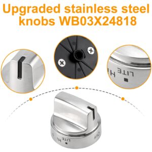 WB03X24818 Stainless Steel Knobs - Compatible with GE Stove Knob Replacements - Gas Range Burner Control Knob Replace 4363588, AP5989029, PS11729081, EAP11729081 (Pack of 5,Not Universal)