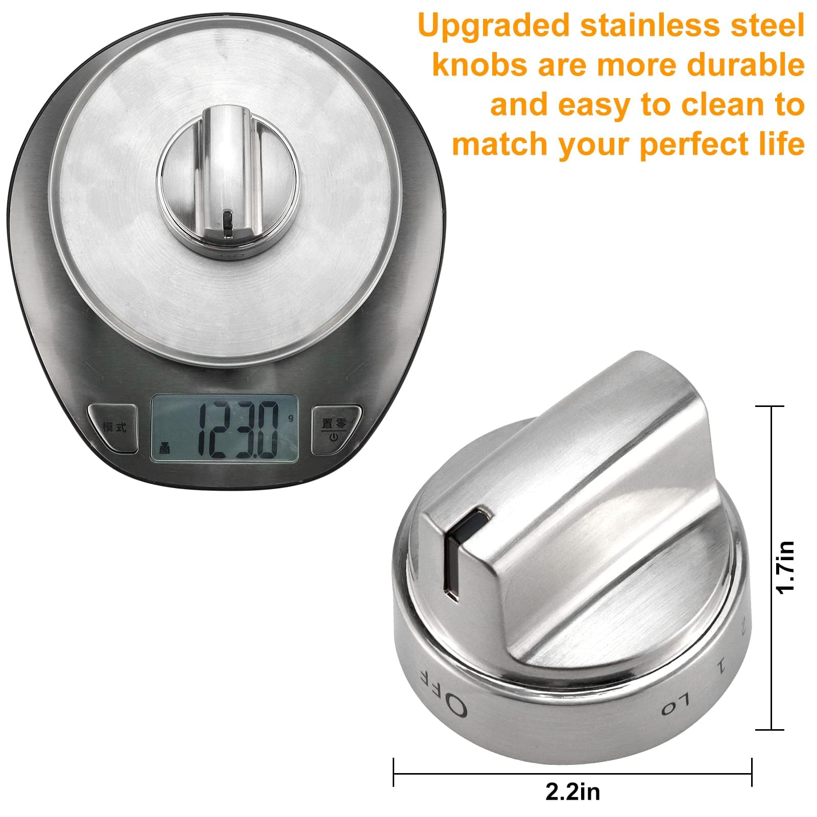 WB03X24818 Stainless Steel Knobs - Compatible with GE Stove Knob Replacements - Gas Range Burner Control Knob Replace 4363588, AP5989029, PS11729081, EAP11729081 (Pack of 5,Not Universal)