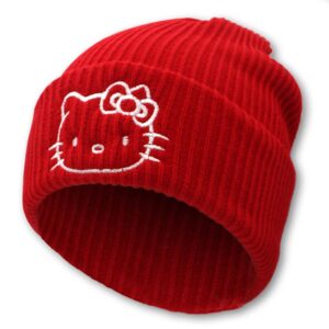 anime beanie cute kawaii beanie knit hats, funny beanie hat winter skiing slouchy warm cap, soft headwear for women girls (red)