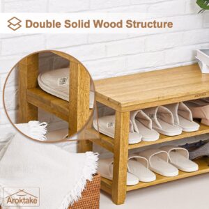 Aroktake Shoe Rack Bench, 2-Tier Wood Heavy Duty Shoe Organizer Shelf for Entryway, Living Room,Bedroom (Natural, 11.81"X31.5"X16.54")