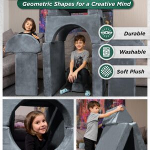 Lunix LX15 14pcs Modular Kids Play Couch, Child Sectional Sofa, Fortplay Bedroom and Playroom Furniture for Toddlers, Convertible Foam and Floor Cushion for Boys and Girls, Gray