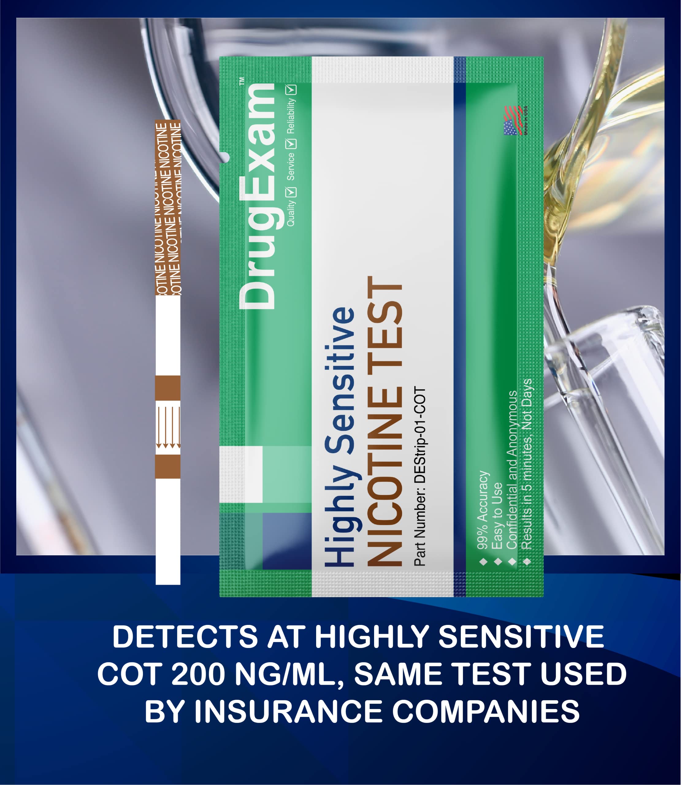 10 Pack - DrugExam Made in USA, Nicotine Tobacco Cotinine Urine Test Strip Kit - Urine Dip Strip Testing Cotinine from Smoking and Vaping. Nicotine Test Kit. Nicotine Test Strips for Urine.