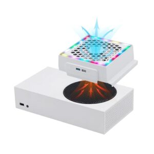 mcbazel cooling fan for xbox series s, rgb led display, low noise, 2 extra usb ports, 3 level adjustable speed external cooler fan for xbox series s console only - white